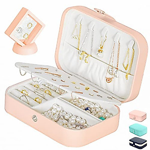 JOCOSA Travel Jewelry Box, Jewelry Organizer for Women Girls, Adjustable Storage Case for Earrings Necklaces Rings, Gift for Christmas Birthday Valentine's Day Mother's Day (Pink)