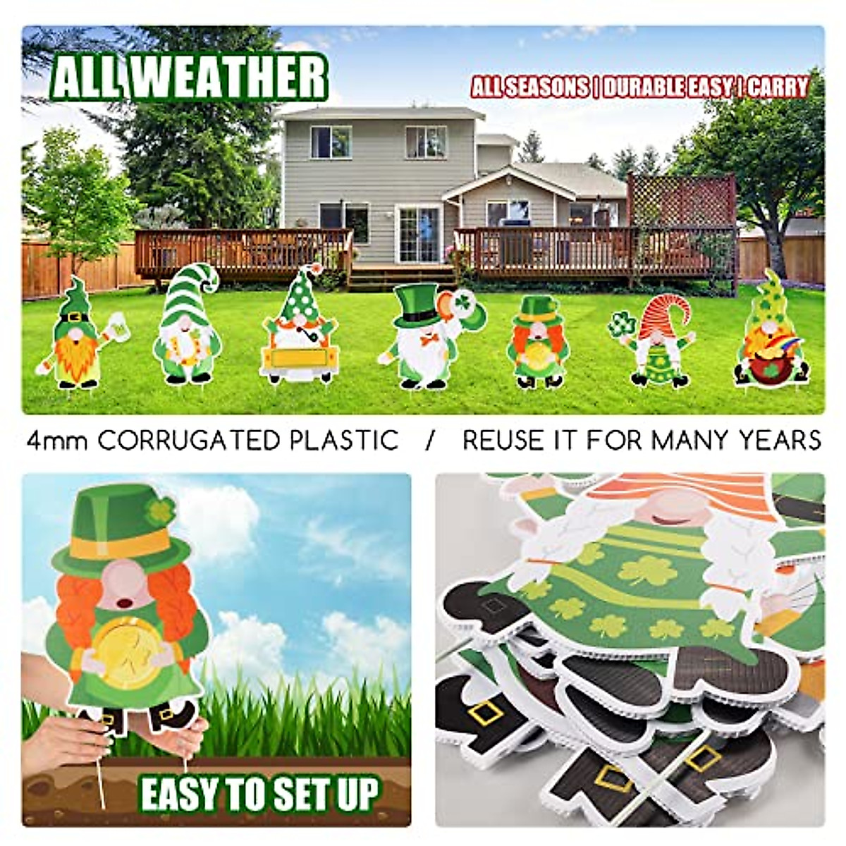 St Patrick's Day Decorations Yard Signs Leprechaun Gnomes Irish Shamrock Saint Patty's Lawn Garden Outdoor Yard Decor with Stakes