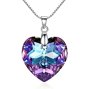 Crystalline Azuria Pendant Necklace Purple Heart With Crystals Sterling Silver Women's Jewelry 18 inches for Women