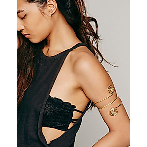 VALIJINA 2Pcs Minimalist Simple Swirl Upper Arm Cuff Bracelets for Women Girls Arm Bangle Armlets Adjustable (A)