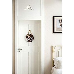 Dahey Hello Sign Rustic Front Door Decor Round Wood Hanging Sign Farmhouse Porch Decorations for Christmas Day Home Decor, Brown