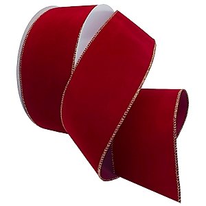 Morex Ribbon Flocked Wired Velvet Ribbon, 4 inch by 50 yards, Berry Red