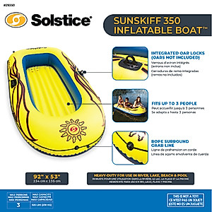 Solstice Inflatable Boat Rafts 3 Person for Adults & Kids Comes W/ Pole Oar Holders Cushioned Comfortable Base Grab Line 8 Ft Size Sunskiff Kits Dinghy Air Floor Yellow