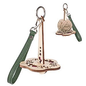 Portable Wrist Yarn Holder, Wood Yarn Holder with Leather Wristband Wrist Yarn Ball Holder Yarn Ball Minder Wooden Yarn Spinner Knitting Crocheting Gift for Craft Lovers (Green)