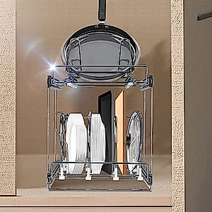 VEVOR Pan and Pot Rack, 2-Tier Expandable Pull Out Under Cabinet Organizer, 12"W, Carbon Steel, Double Tier