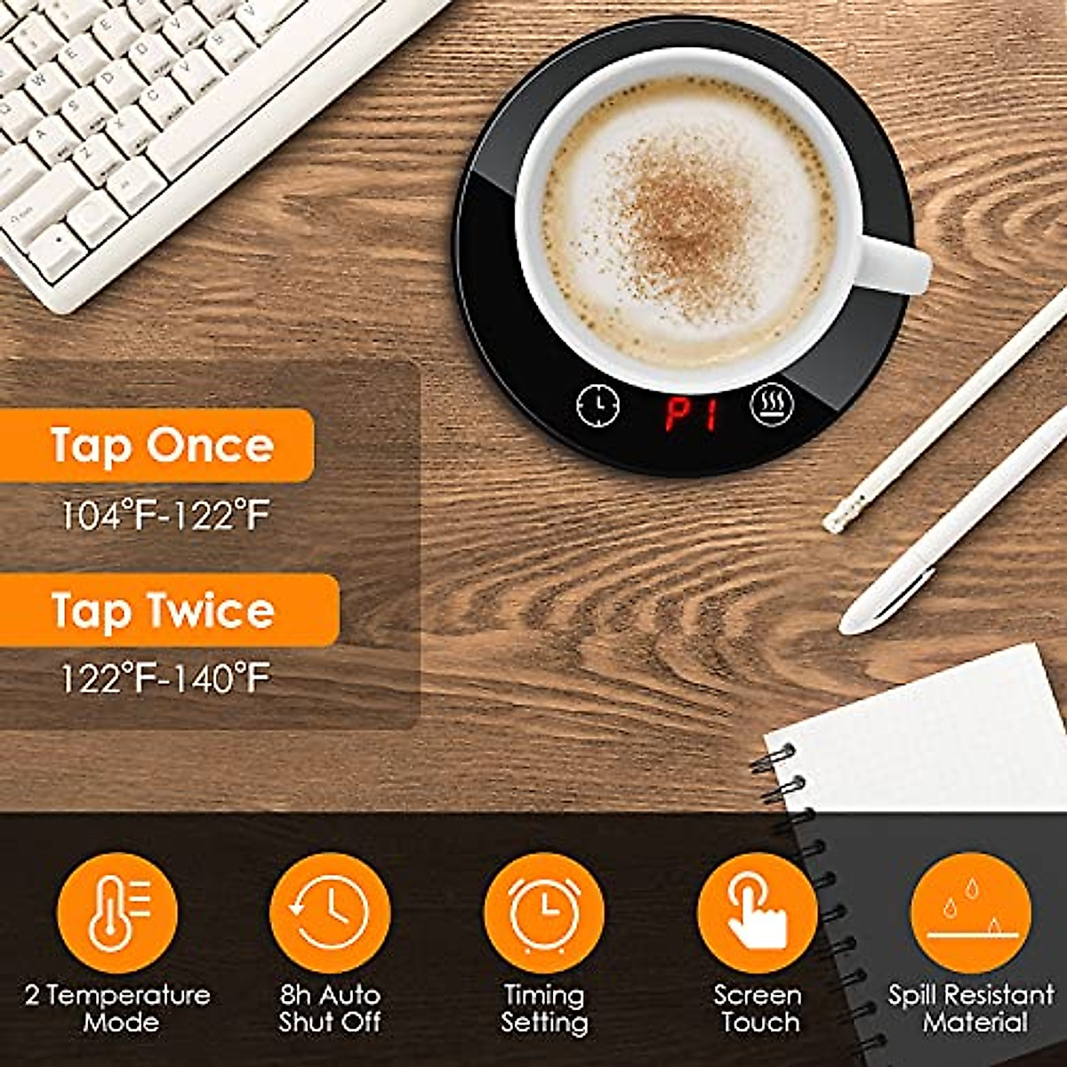 Mug Warmer for Desk, Coffee Mug Warmer, Electric Coffee Warmer with Auto Shut Off, 2 Temperature Setting Smart Cup Warmer with Timer for Heating Coffee, Beverage, Milk, Tea and Hot Chocolate