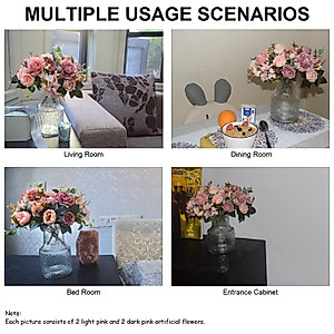 CONVEY 2PCS Pink Peony Hydrangea Silk Flowers Bouquet, Preserved Real Artificial Peonies Flowers Fake Flower for Garden Home Decor Flower Arrangement Wedding Baby Shower Party(1Light Pink+1Dark Pink)