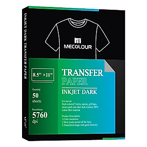 MECOLOUR Inkjet Iron On Heat Transfer Paper 20 Sheets for Dark Fabric 8.5x11”A4 for T-Shirt,Totes, Bags for Any Inkjet Printer, Long Lasting Printing Transfer Paper for Heat Press