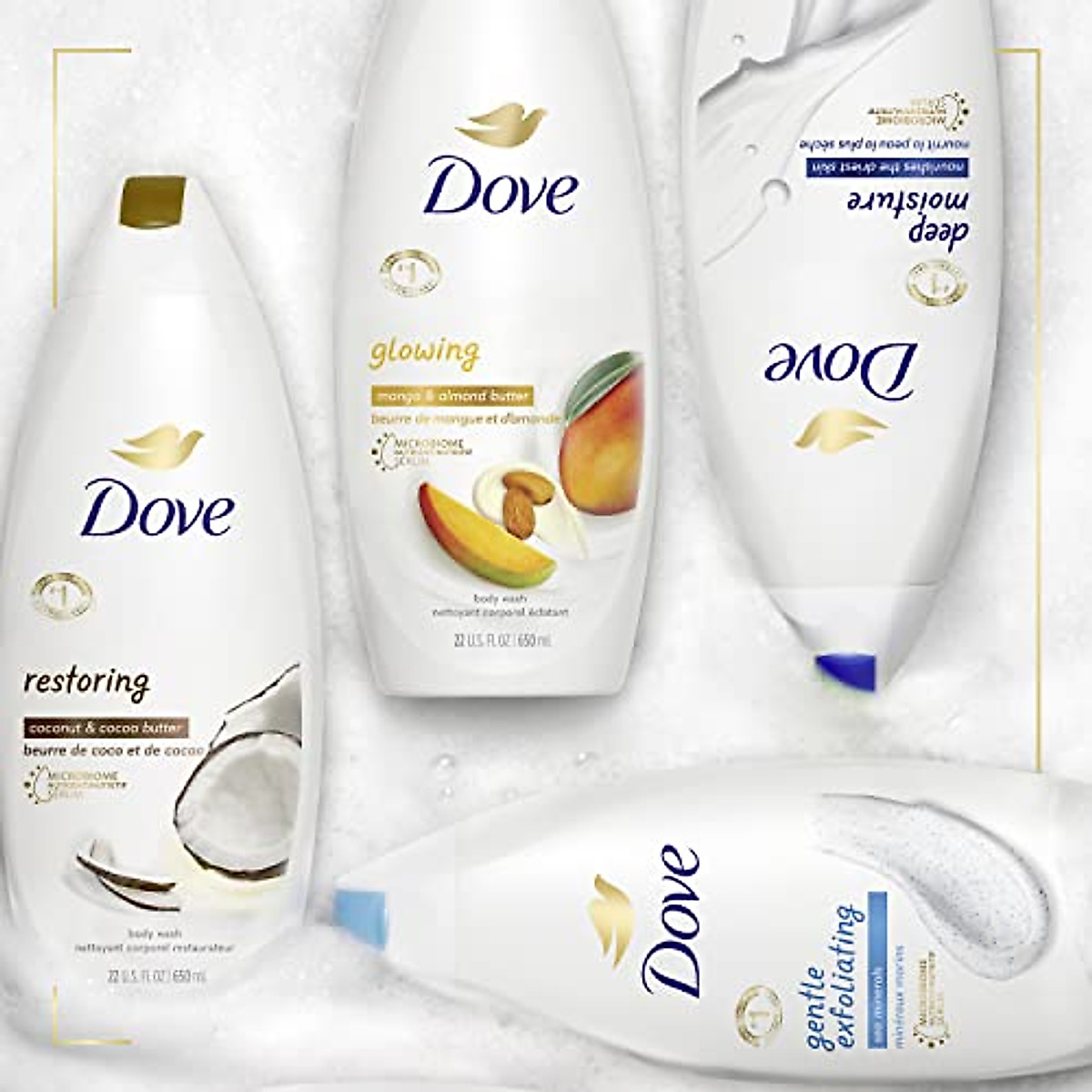 Dove Purely Pampering Body Wash for Dry Skin Coconut Butter and Cocoa Butter Effectively Washes Away Bacteria While Nourishing Your Skin 22 oz 4 count