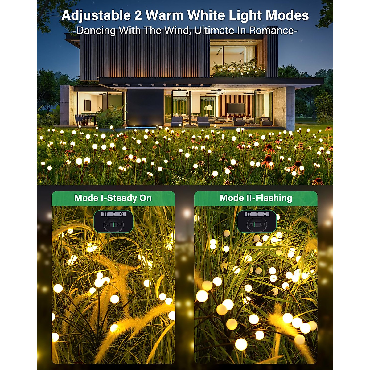 4 Pack 48 Big LEDs Solar Garden Lights-Firefly Lights Solar Outdoor Waterproof-2 Lighting Mode Solar Swaying Pathway Lights, Sway By Wind-Warm White Outdoor Solar Lights For Yard Patio Landscape Lawn