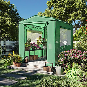 Pop Up Greenhouse - 8ft x 6ft Portable Walk in Green House with Roll-Up Zippered Doors and Mesh Windows - Gardening Supplies by Home-Complete (Green)