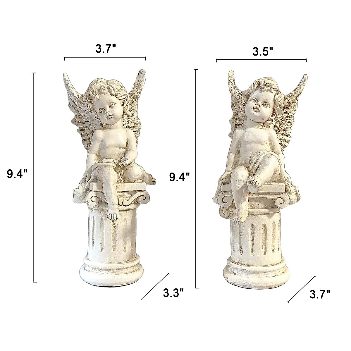 OwMell Set of 2 Cherub Angels on Roman Pillar Garden Statue Greek Column Angel Figurine Sculpture Indoor Outdoor Home Garden Decoration Antique Resin 9.8"