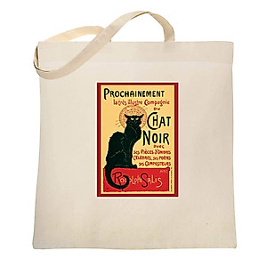 Le Chat Noir The Black Cat Paris Art Deco Vintage Natural 15x15 inches Large Canvas Tote Bag Women