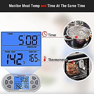 ThermoPro TP21 Wireless Meat Thermometer for Grilling and Smoking, BBQ Thermometer for Cooking, Food Grill Thermometer with 8.5' Meat Probe, Smoker Thermometer with Alert & Timer, LCD Backlit Screen