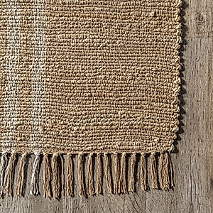 nuLOOM Vicky Striped Jute Blend Tasseled Area Rug, 5' x 8', Natural