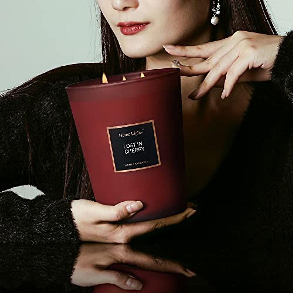 HomeLights Highly Scented Candles, Big 33.3 oz for Home, Natural Soy Aromatherapy Candles, Smokeless Long Lasting 130 hrs with 3 Cotton Wicks, Candles Gifts for Women & Men - Lost in Cherry