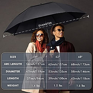 NINEMAX Large Golf Umbrella Windproof 54/62/68 Inch Extra Large, Automatic Open Double Canopy Vented Oversized Adult Umbrella for Rain and Wind