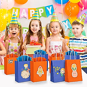 24 Pack Blue Orange Kraft Paper Gift Bags with Tissues Papers Colorful Party Favor Bags with Handles for War Party Target Sign Birthday Party Wedding Baby Shower Supplies