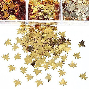 Autumn Fall Leaf Nail Glitter Shapes Thanksgiving Maple Leaf Glitter Sequins Holographic Nail Sequins Shapes Mixed Leaf Confetti Halloween Fall Maple Leaf Glitter Flake Design Decoration(6 Grids)