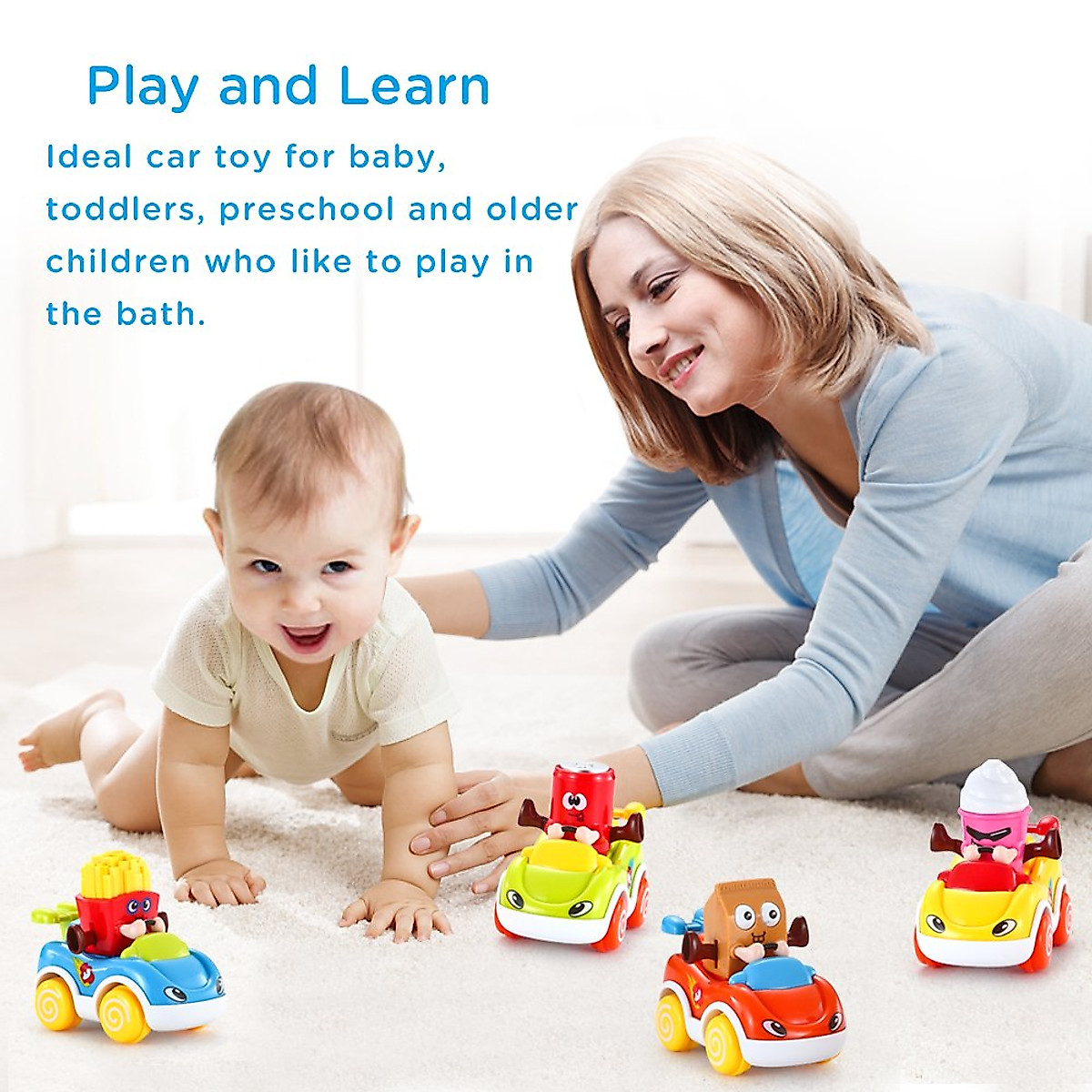 LUKAT Cars Toys for 1 2 3 Year Old Boys and Girls, Push and Go Friction Powered Vehicles Toy Set of 4 Baby Cars