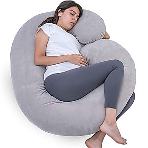1 MIDDLE ONE Pregnancy Pillow, C Shaped Full Body Pillow for Maternity Support, Pregnant Women Sleeping Pillow with Velour Cover (Grey)