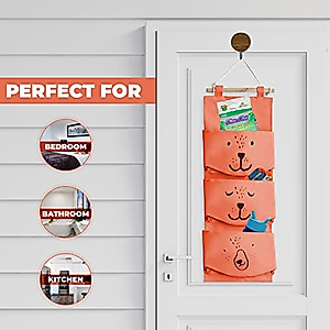 AD's SavvyHome, LLC Large Wall Hanging Organizer with 3 Storage Pockets-Space saver for Playroom, Bedroom, Baby Nursery, Bedside, Closet. Cute animal print cubby caddy. Waterproof, Travel Friendly