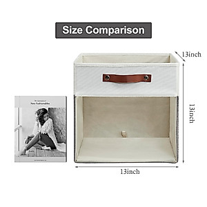 Bagnizer Storage Cubes with Clear Window Linen Fabric Collapsible Storage Bins with Handles 13 x 13 Inch Foldable Storage for Shelf Closet 4 Pack, Grey and White