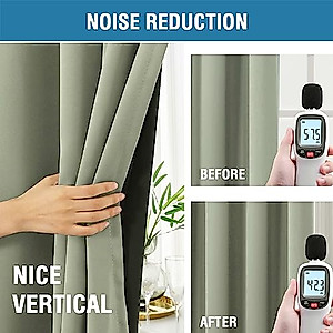 100% Blackout Curtains for Bedroom with Black Liner Full Room Darkening Curtains 84 Inches Long Thermal Insulated Back Tab/Rod Pocket Window Treatment Drapes for Living Room, Sage, 2 Panels