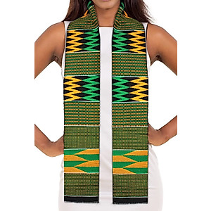 ADVANSYNC Traditional Double Weave Premium Handwoven Kente Cloth (green)