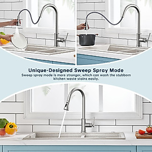 DEERFEI Pull Down Kitchen Faucet Spray Head Replacement, 3-Function Nozzle with 11 Adapters, Brushed Nickel