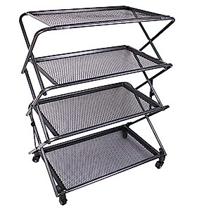 Zenree 4-Tier Folding Kitchen Shelf, Removable Mesh Trays, Black, 39"