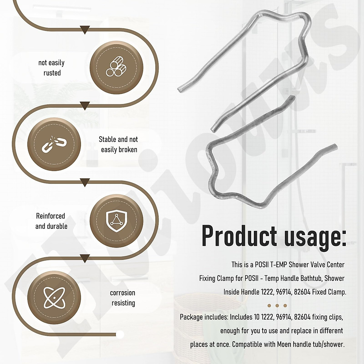 10 Pieces 96914 Retainer Clip, Compatible with Moen handle tub/shower, Shower Retainer Clip fit for 96914, 82604, 1222 Cartridge, for Replaces One-Handle Posi T-emp Tub Shower Faucet Cartridge