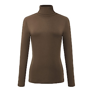 Urban CoCo Women's Turtleneck Slim Fitted Long Sleeve Sweatshirt Active Base Layer Tops Shirts (XL, Coffee)