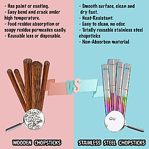 EMRSTORES Stainless Steel Chopsticks -Premium Metal Chopsticks with Titanium Plating - 5 Pairs Dishwasher Safe Chopsticks Reusable - Easy to Use - Square Lightweight Chop Sticks Gift Set