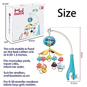 Baby Musical Crib Mobile Bed Bell Crib Bell, Multi-Function Electric Projection Light Music Box with Lullaby, Ocean Animals 360°Hanging Rotating Teether Rattle Toys（Blue）