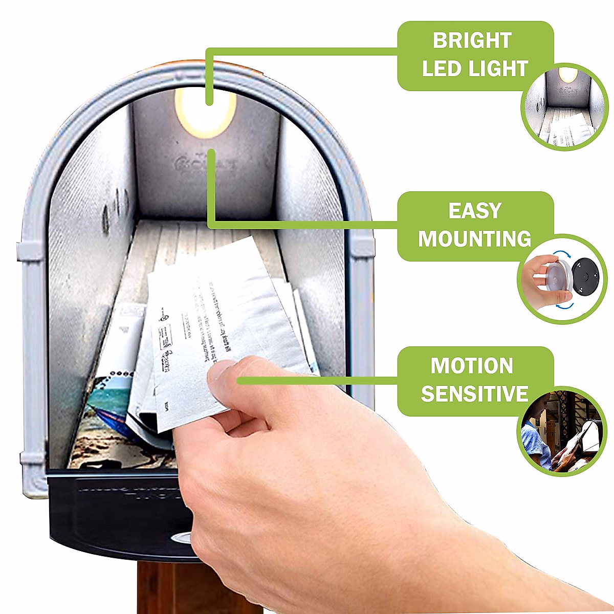 Motion Sensitive Mailbox LED Light - Portable Universal Magnetic Interior LED Light with Motion Sensor for Mailbox Lighting - Illuminates Your Mailbox for Enhanced Visibility at Night