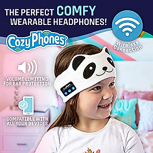 CozyPhones Over The Ear Headband Headphones - Kids Wireless Headphones Volume Limited with Thin Speakers & Super Soft Fleece Headband - Panda