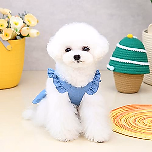 Dog Dress Puppy Luxury Skirt Dog Clothes Princess Dresses Wedding Evening Dress Tutu Skirt Denim Skirt for Small Dog Girl Light Blue XS