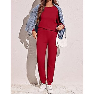 Ekouaer 2 Pack Womens Pajama Set Long Sleeve Sleepwear Star Print Nightwear Soft Pjs Lounge Sets with Pockets Wine Red&Navy Medium