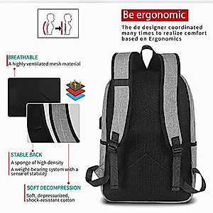 AOPUN Laptop Backpack Travel Business Waterproof Backpack with USB Charging Port, Suitable for Travel, Camping, Business (Grey)