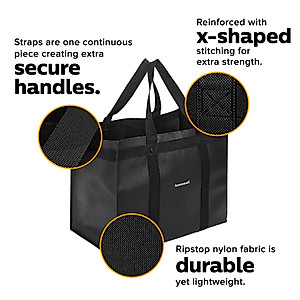 Homemell Heavy Duty Reusable Grocery Bags, Extra Large Collapsible Tote Holds 100 LBS, Extra-Strength Premium Material (Black, 6-Pack)