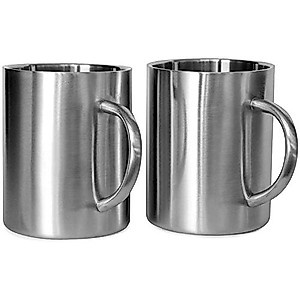 Stainless Steel Double Walled Mugs: 100% BPA Free,15 oz Metal Coffee & Tea Cup Mug - Insulated Cups with Handles Keep Drinks Hot or Cold Longer - Durable for Camping - Set of 2 Shatter Proof Mugs
