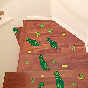 St. Patrick's Day Decorations Leprechaun Footprints Floor Decals Stickers, 10 Sheets 108 pcs Self-Adhesive Shamrock Gold Coin Stickers Party Supplies for Kids School Home Office.