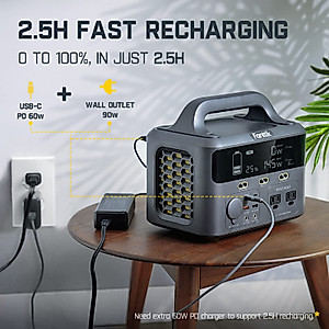 Fanttik EVO 300 Portable Power Station with 100W Solar Panel, 299Wh Backup Power Supply with Ultra Large Digital Screen, 2 AC 110V/300W (Peak 600W) Pure Sine Wave Outlets, for Outdoors Camping Travel