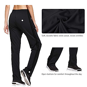 BALEAF Women's Track Pants Athletic Jogging Sweatpants Zipper Pockets Warm-Up Sports Running Pants Black/Black Size L