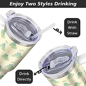 puhnhsv 30 oz Frog Tumbler with Handle and Straw, 30oz Insulated Stainless Frog Tumbler Coffee Travel Mugs Cup Water Bottle Frog Lovers Gifts for Women Girls