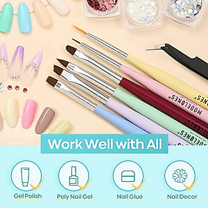 Modelones Nail Art Brush Set, Nail Art Tools with Nail Polish Brush, Nail Extension Gel Brush, Nail Liner Brush, Nail Carved Brush, Nail Dotting Pen, and Builder Nail Gel Brush for Salon at Home DIY