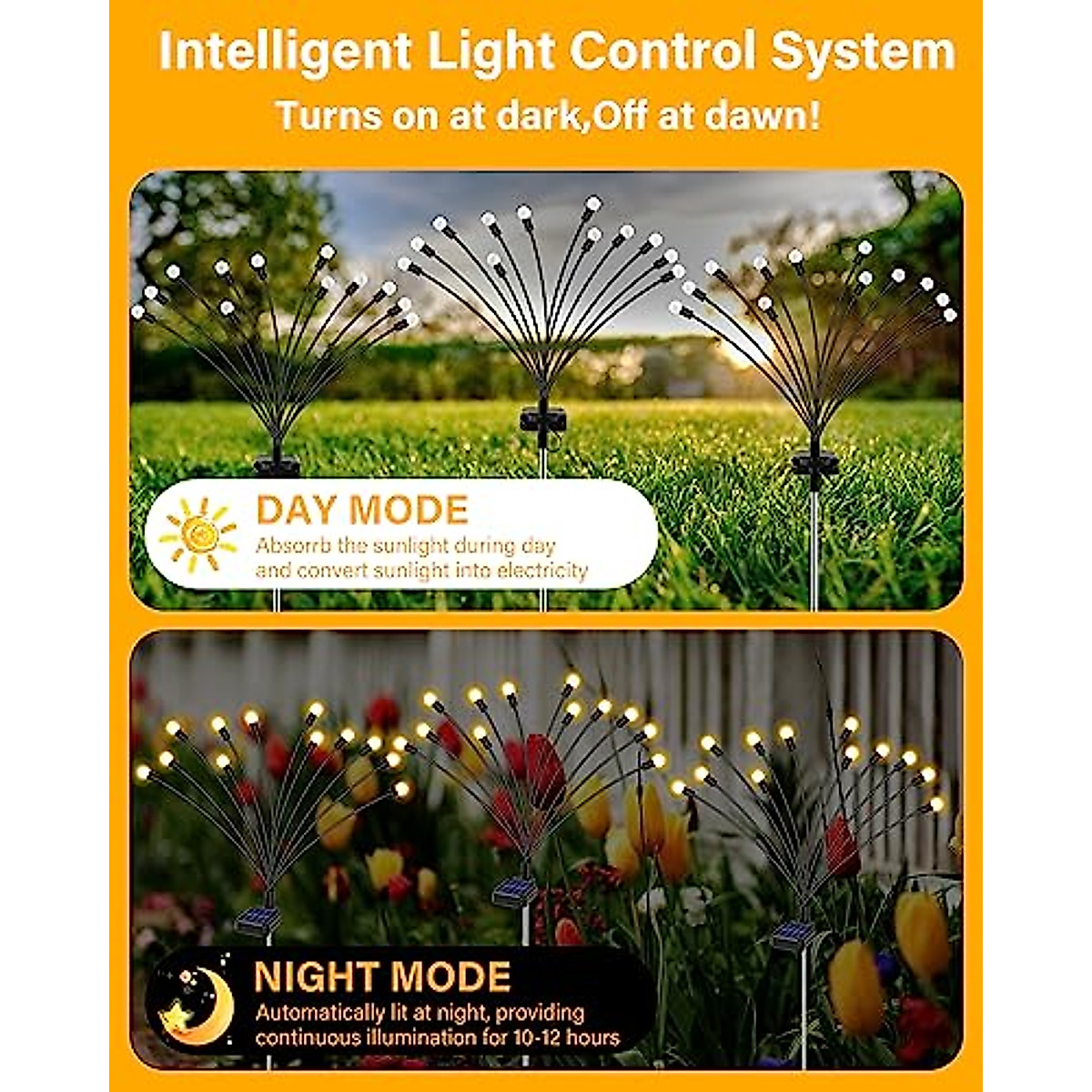 Solar Garden Lights [4 Pack 12 LED] New Upgraded Firefly Lights Solar Outdoor Waterproof Solar Powered Swaying Firefly Garden Lights for Landscape Pathway Patio Yard Walkway Decoration, Warm White