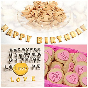 Mini Alphabet Number Cookie Cutters Sets of 37 Pieces Letter Mold Tools for Fondant Biscuit,Cake,Fruit,Vegetables,or Dough Stainless Steel