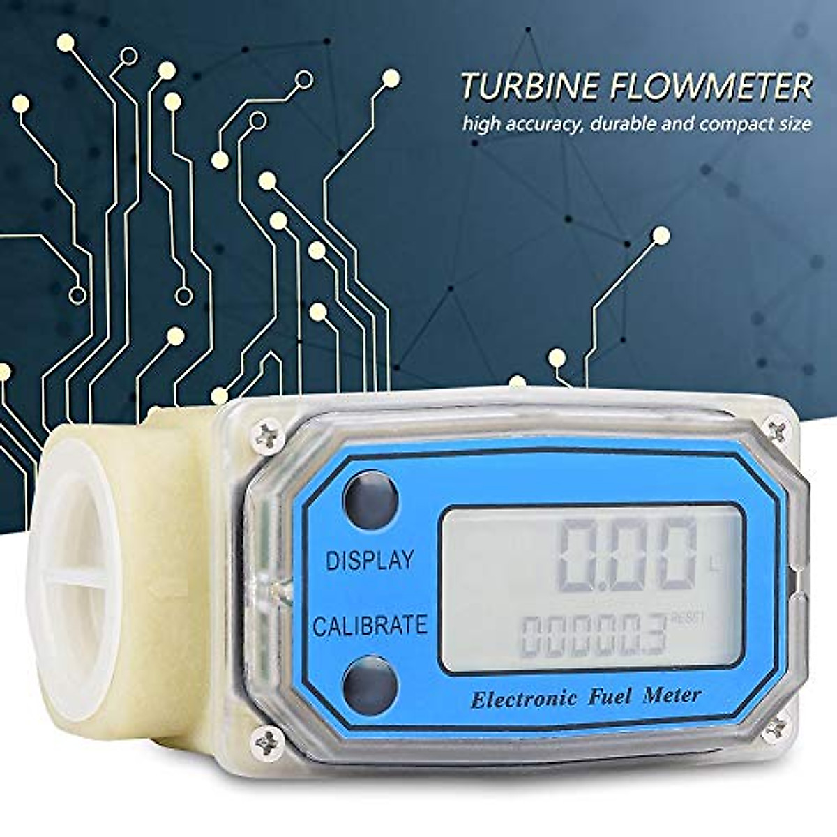 LLW-25PP Flow Meter Inline Digital Display Turbine Meters Blue Plastic Chemical Liquid Flow Mete with 1 Inch Internal Thread for Chemicals Water Fuel Transfer